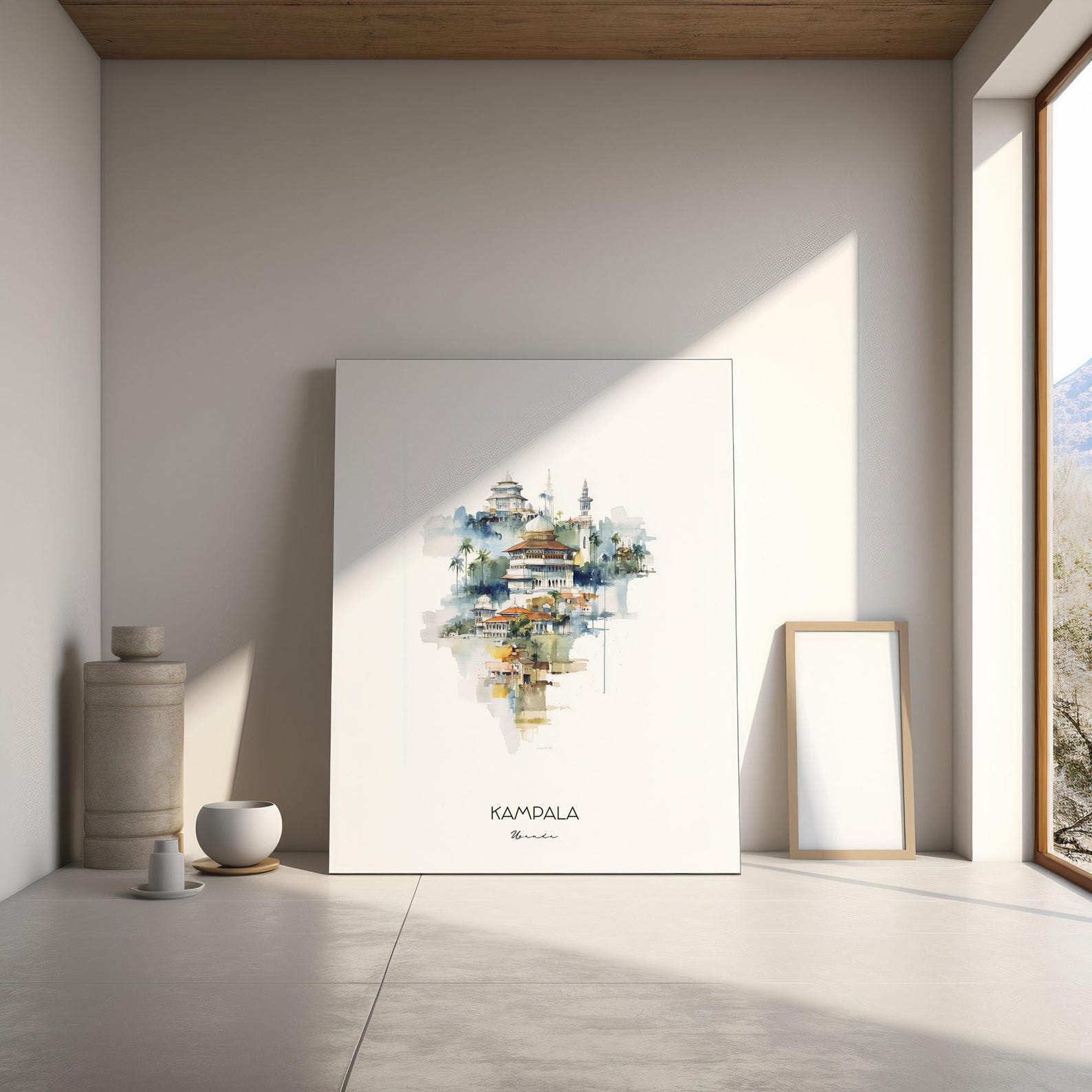 Kampala Uganda Watercolor Art Print - Cityscape Landscape Wall Art Home ...
