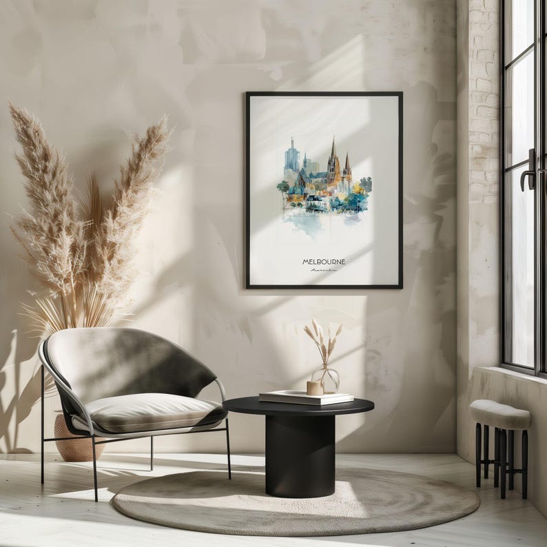 Melbourne Australia Watercolor Art Print - Cityscape Wall Art Home ...