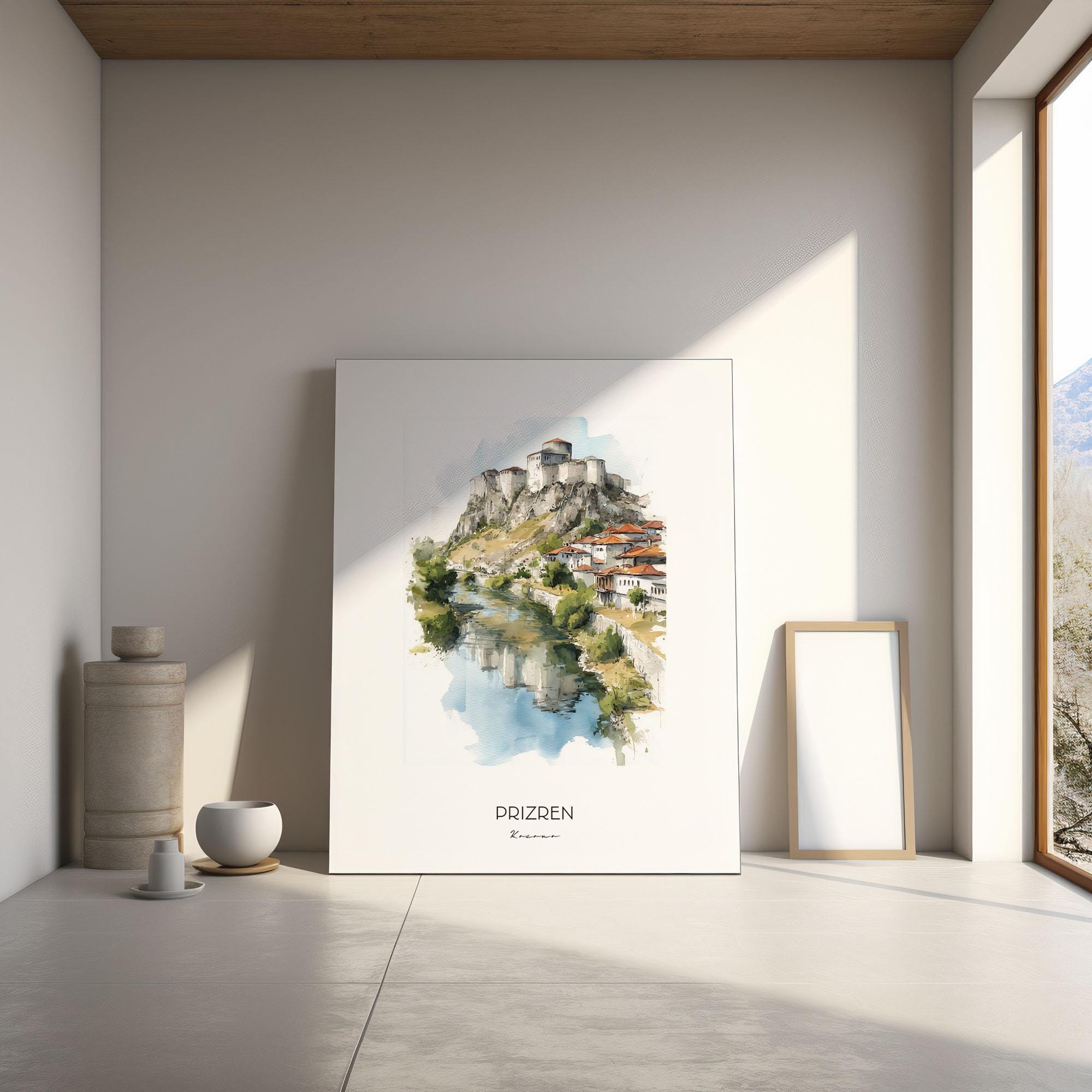 Prizren Kosovo Watercolor Art Print - Cityscape Landscape Wall Art Home ...