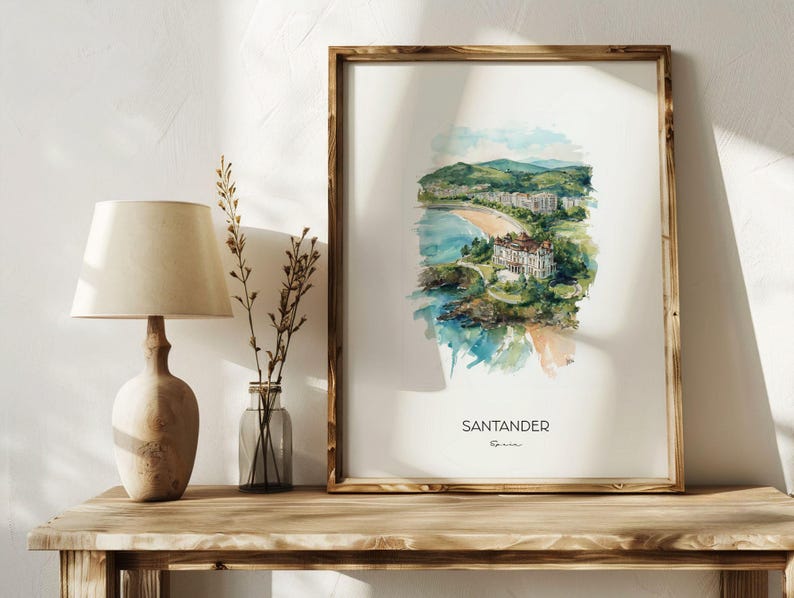 Santander Spain Watercolor Art Print - Cityscape Landscape Wall Art ...