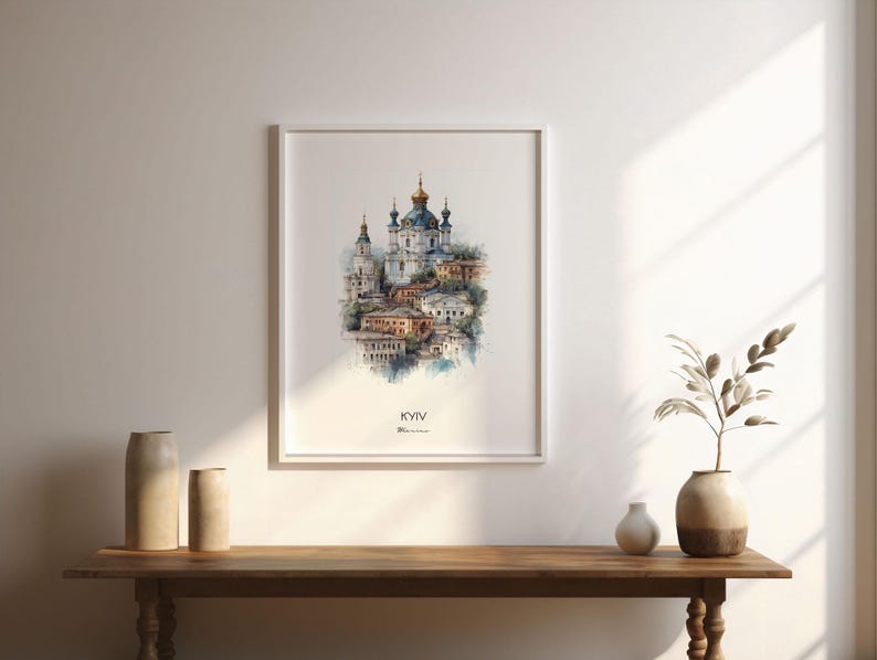 Kyiv Ukraine Watercolor Art Print - Cityscape Landscape Wall Art Home ...