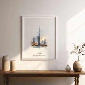 Dubai United Arab Emirates Watercolor Art Print - Cityscape Wall Art ...