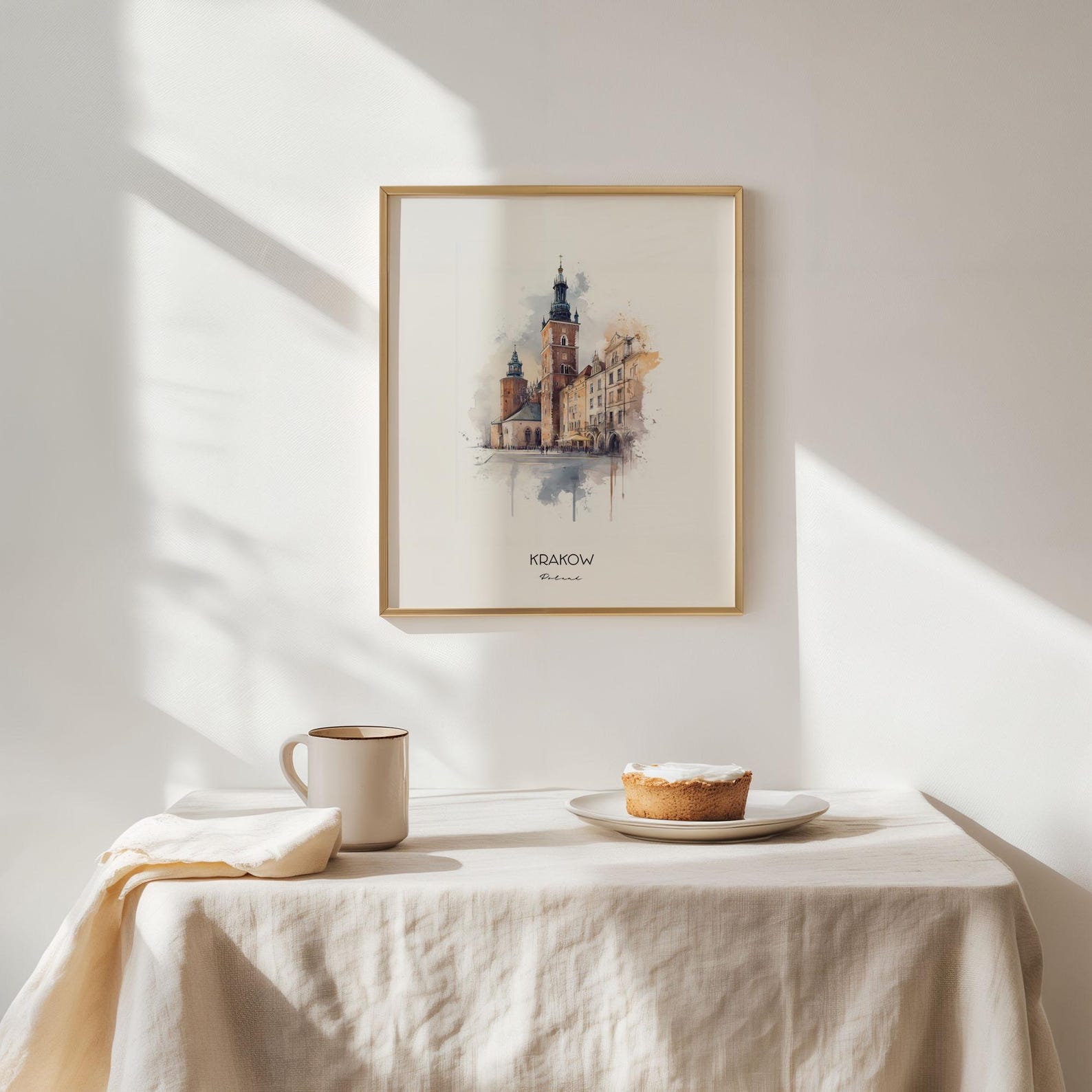 Krakow Poland Watercolor Art Print - Cityscape Landscape Wall Art ...