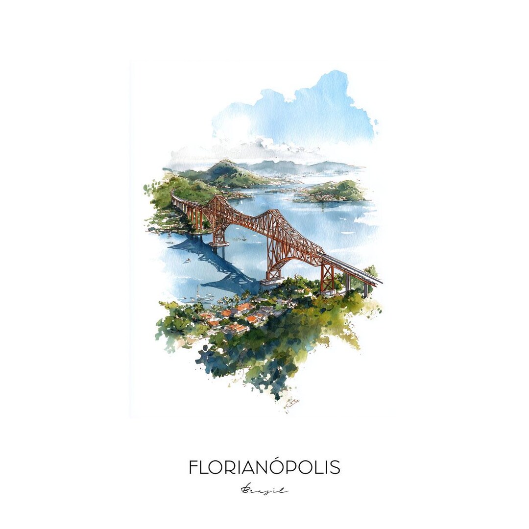 Florianópolis Brazil Watercolor Art Print - Cityscape Landscape Wall ...
