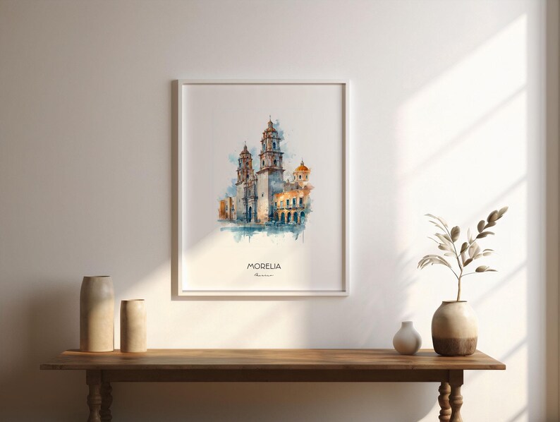 Morelia Mexico Watercolor Art Print - Cityscape Landscape Wall Art Home ...