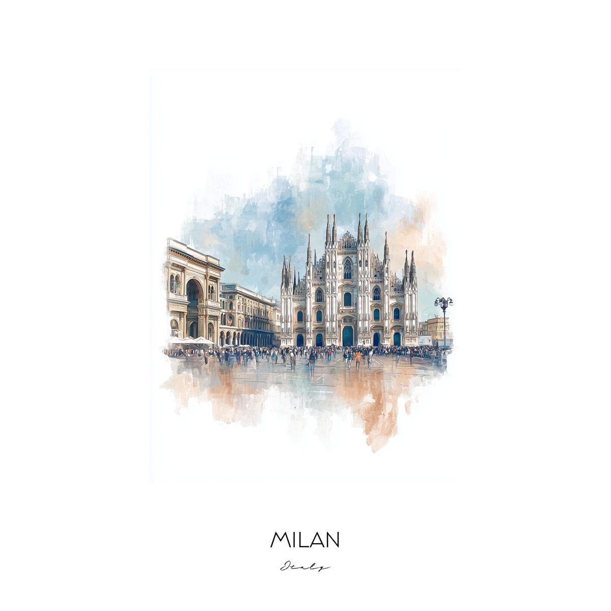 Milan Italy Watercolor Art Print - Cityscape Wall Art - Home Decor ...