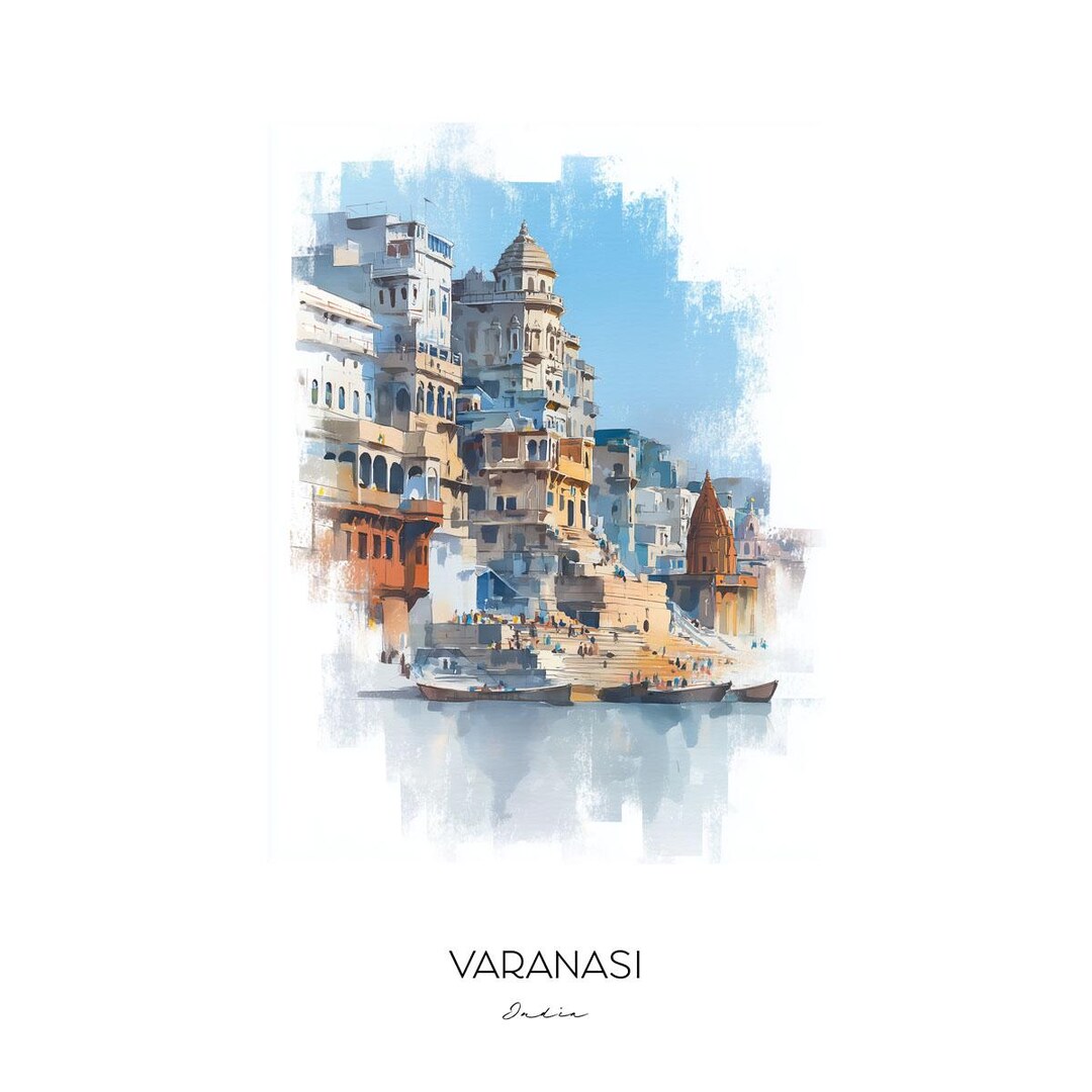 Varanasi India Watercolor Art Print - Cityscape Landscape Wall Art ...