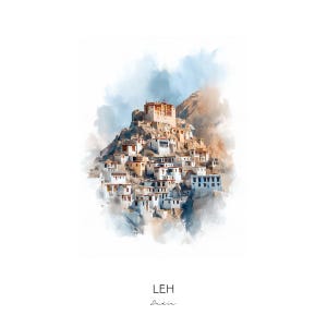 Leh India Watercolor Art Print - Himalayan Landscape Wall Art - Travel ...