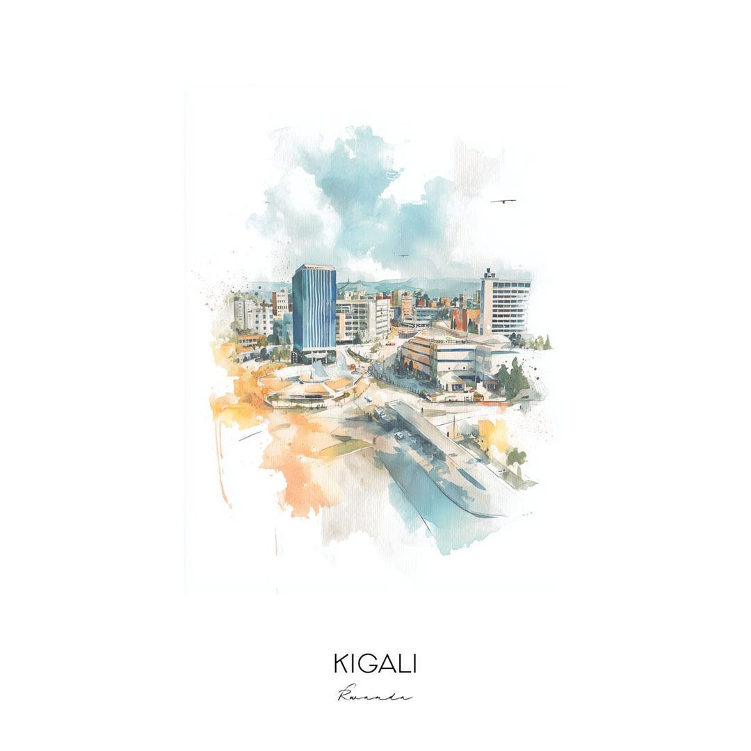 Kigali Rwanda Watercolor Art Print - Cityscape Landscape Wall Art Home ...