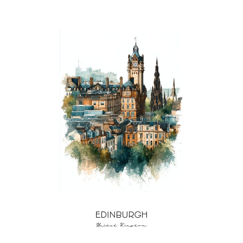 Edinburgh United Kingdom Watercolor Art Print - Cityscape Wall Art ...