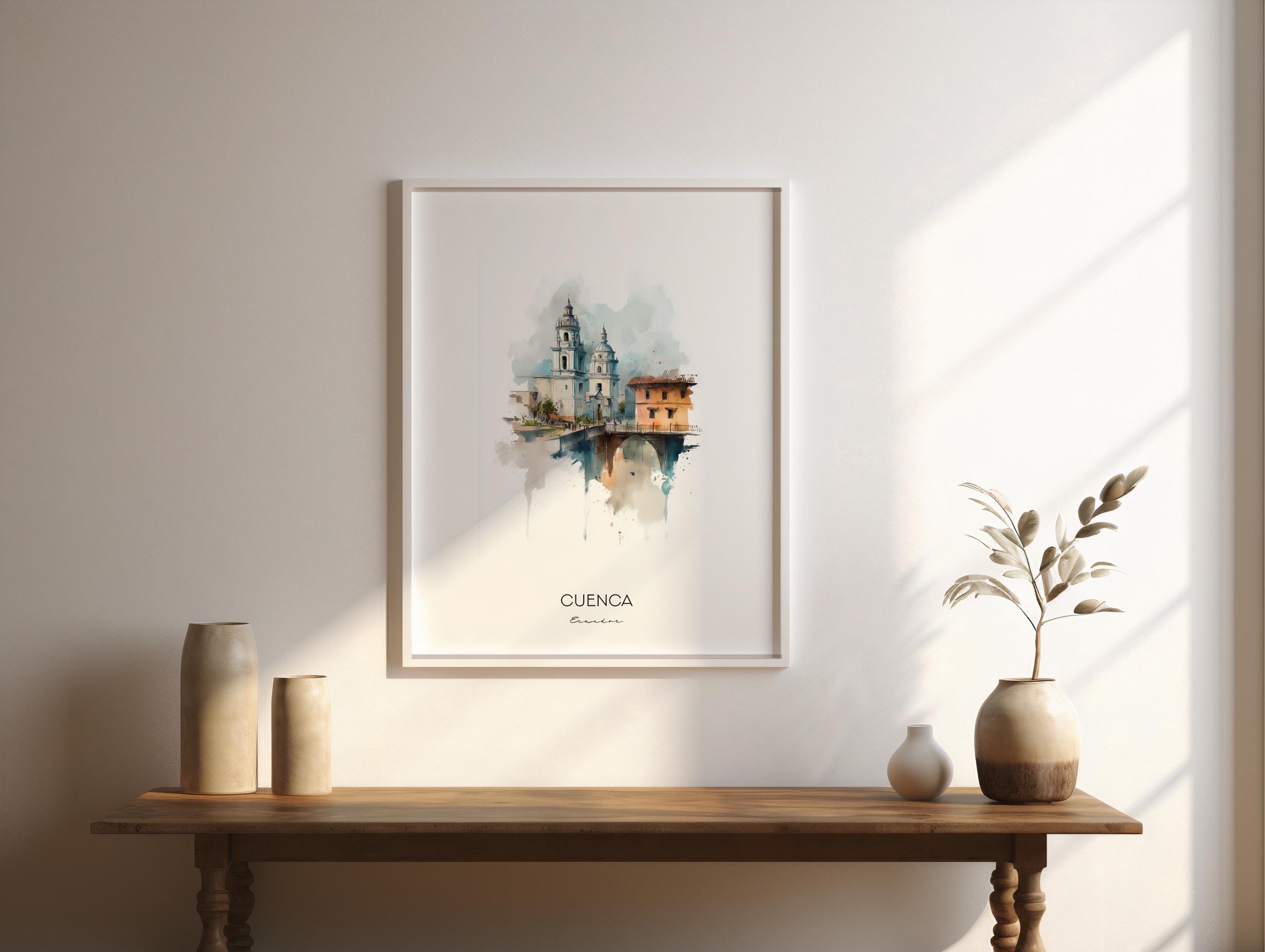 Cuenca Ecuador Watercolor Art Print - Cityscape Wall Art Home Decor ...