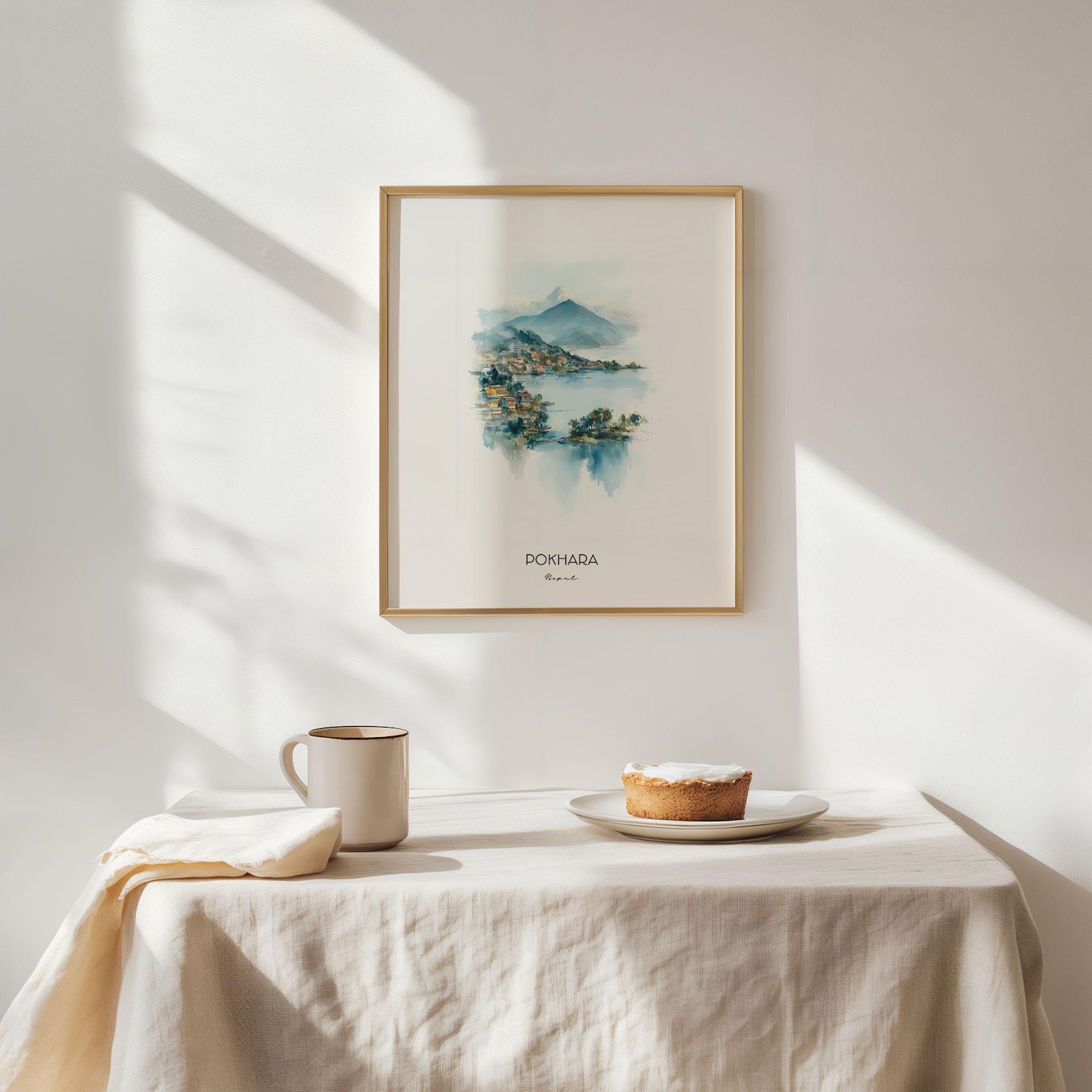 Pokhara Nepal Watercolor Art Print - Scenic Landscape Wall Art Home ...
