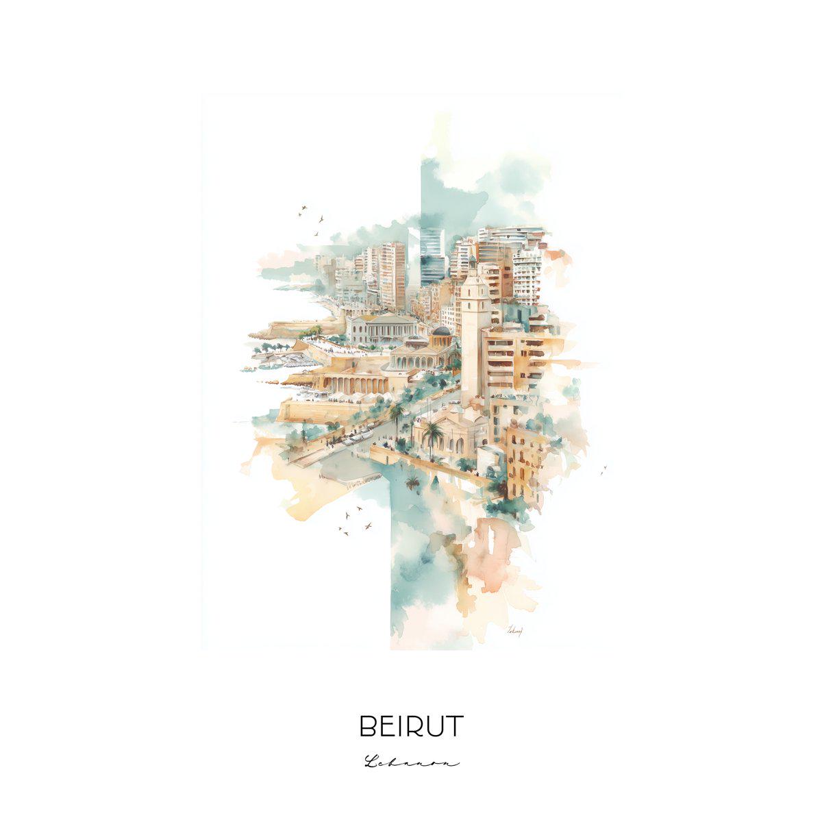 Beirut Lebanon Watercolor Art Print - Cityscape Wall Art - Iconic ...