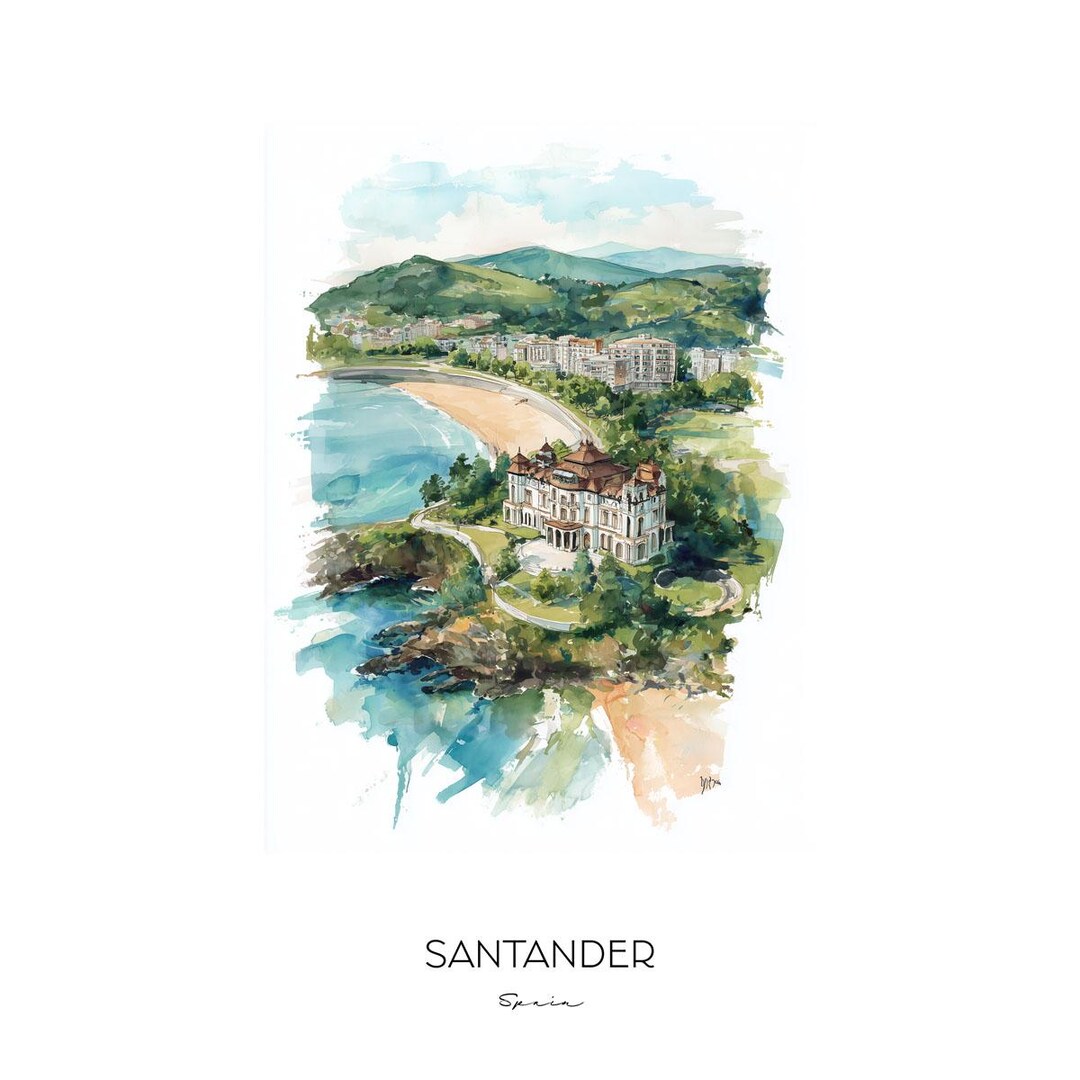 Santander Spain Watercolor Art Print - Cityscape Landscape Wall Art ...