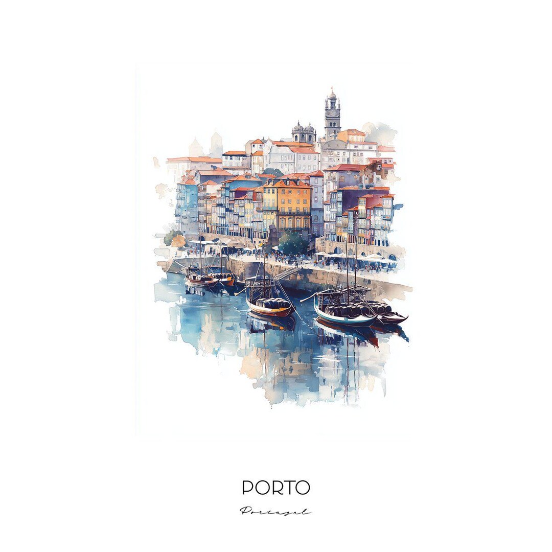Porto Portugal Watercolor Art Print - Cityscape Wall Art - Travel Gift ...