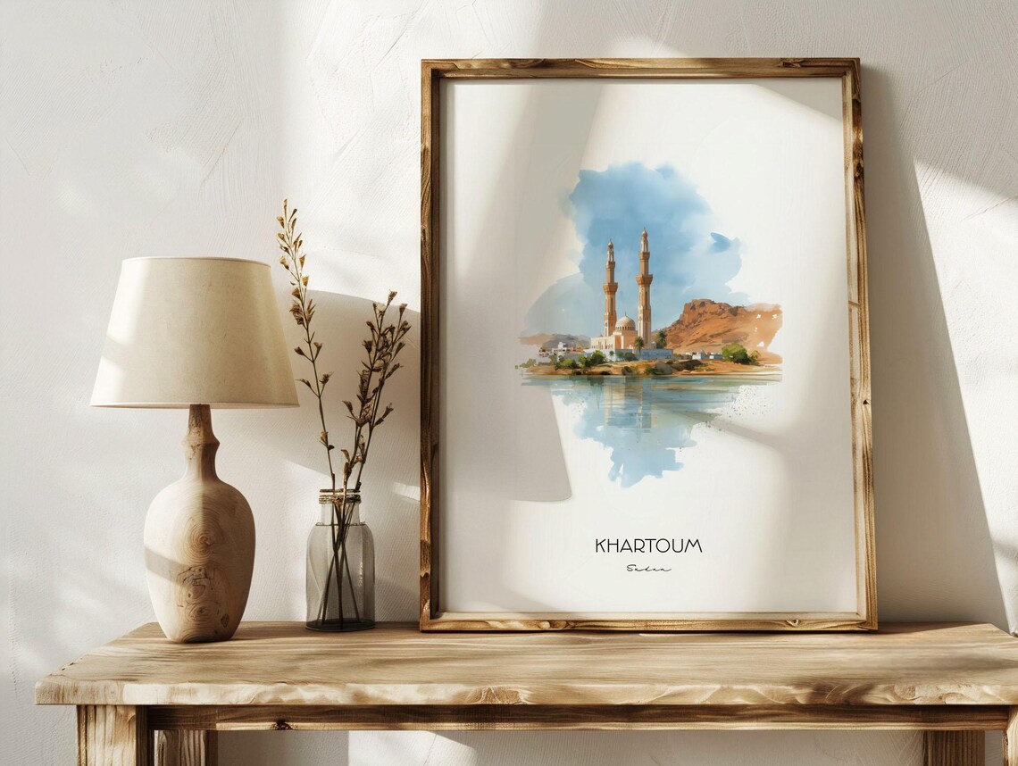 Khartoum Sudan Watercolor Art Print - Cityscape Landscape Wall Art Home ...