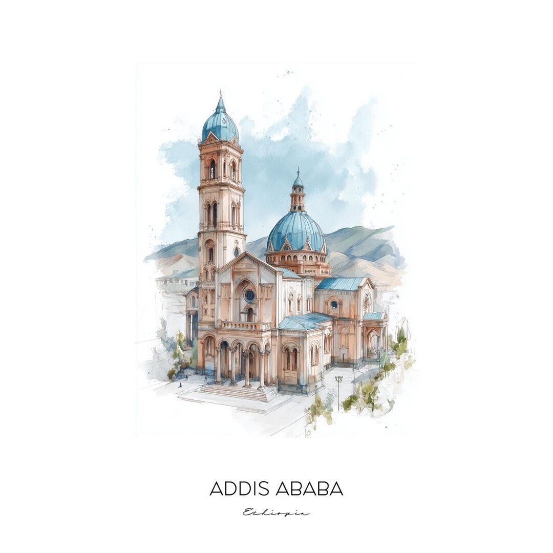 Addis Ababa Ethiopia Watercolor Art Print - Cityscape Landscape Wall ...