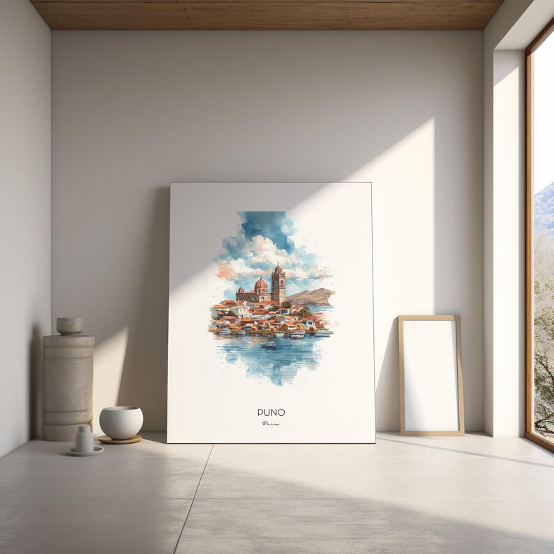 Puno Peru Watercolor Art Print - Skyline Cityscape Wall Art - Travel ...