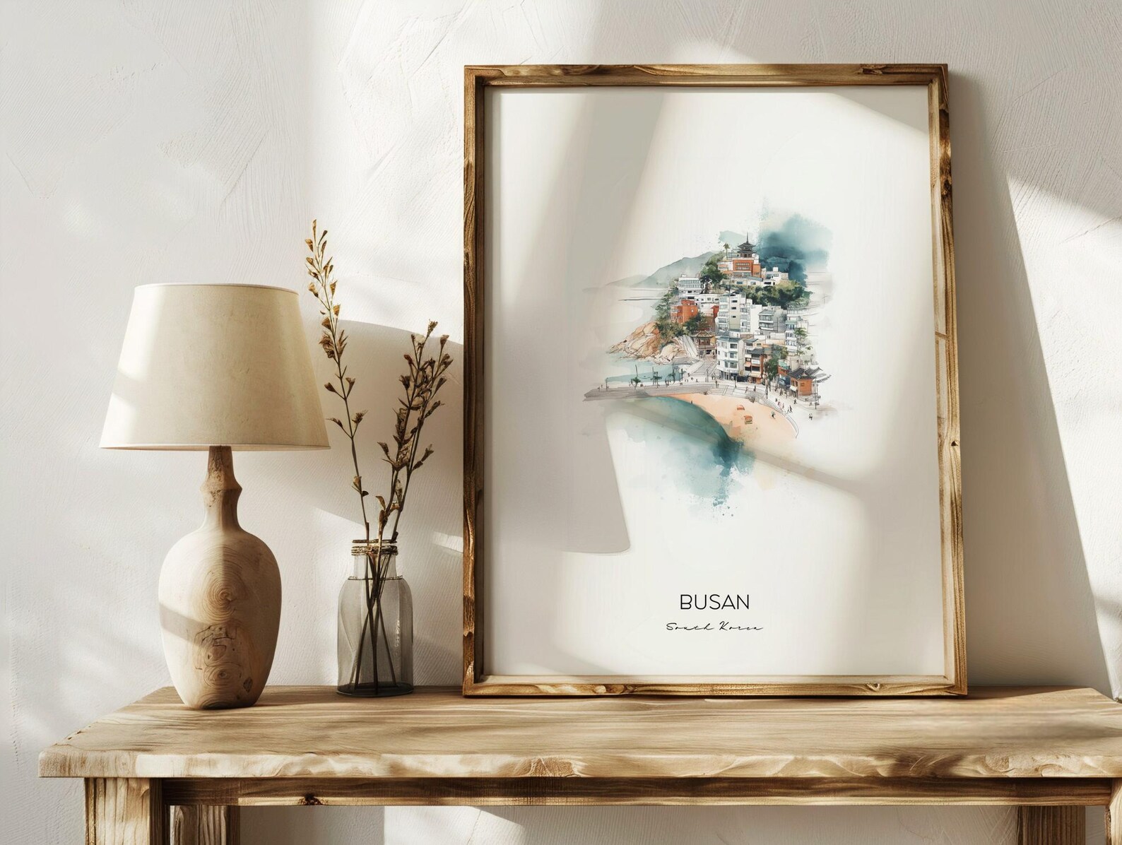 Busan South Korea Watercolor Art Print - Cityscape Landscape Wall Art ...