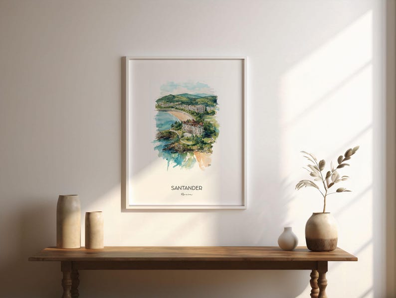 Santander Spain Watercolor Art Print - Cityscape Landscape Wall Art ...