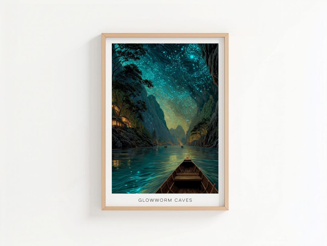 Glowworm Caves New Zealand Vintage Travel Poster - Waitomo Cave Art ...