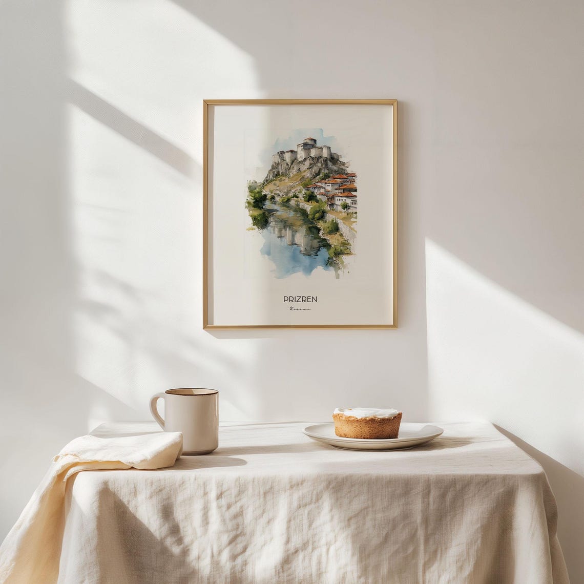 Prizren Kosovo Watercolor Art Print - Cityscape Landscape Wall Art Home ...