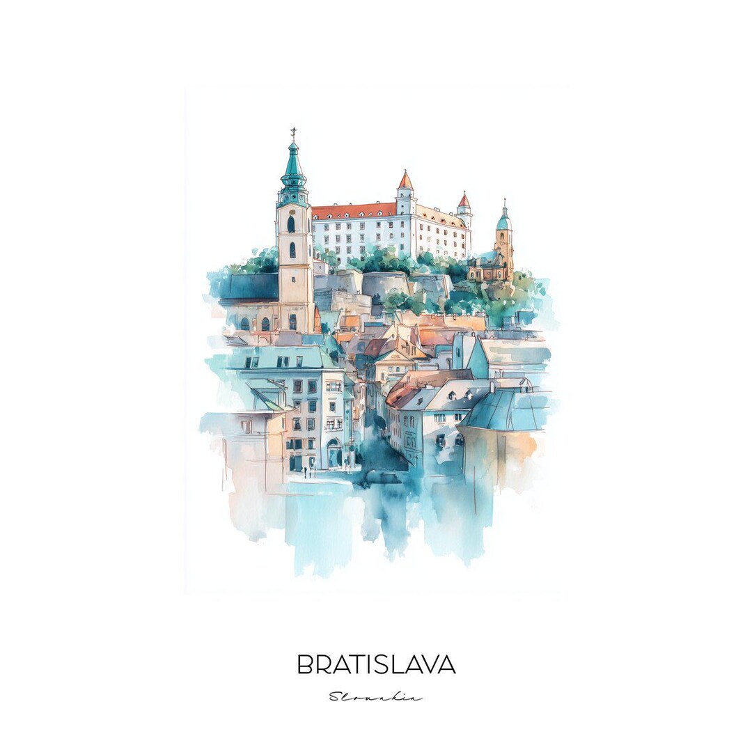 Bratislava Slovakia Watercolor Art Print - Skyline Cityscape Wall Art ...