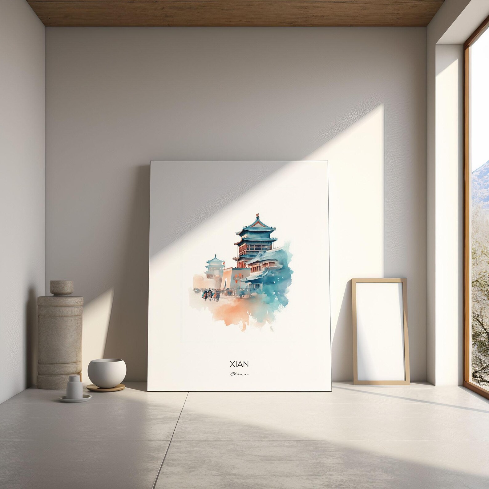 Xian China Watercolor Art Print - Cityscape Landscape Wall Art Home ...