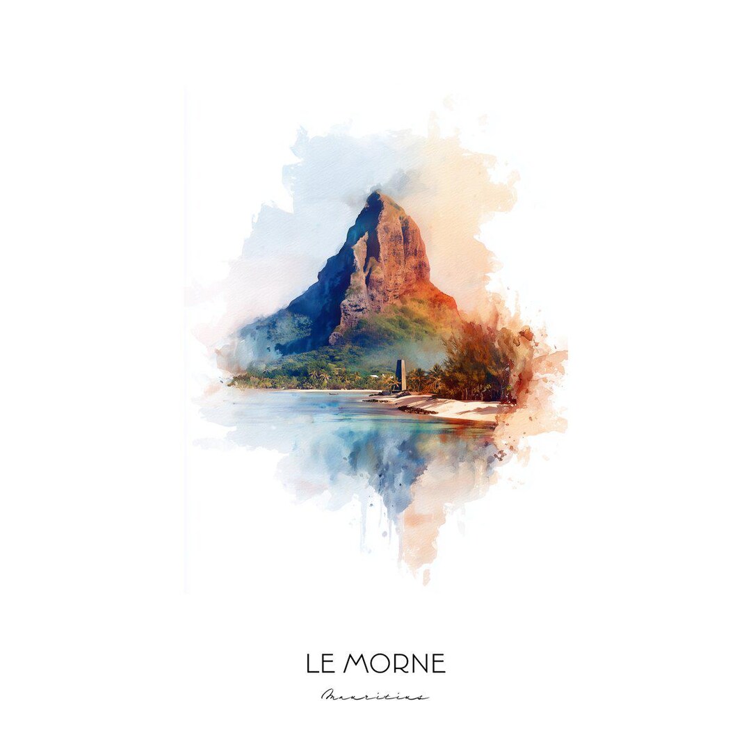 Le Morne Mauritius Watercolor Art Print - Landscape Wall Art Home Decor ...