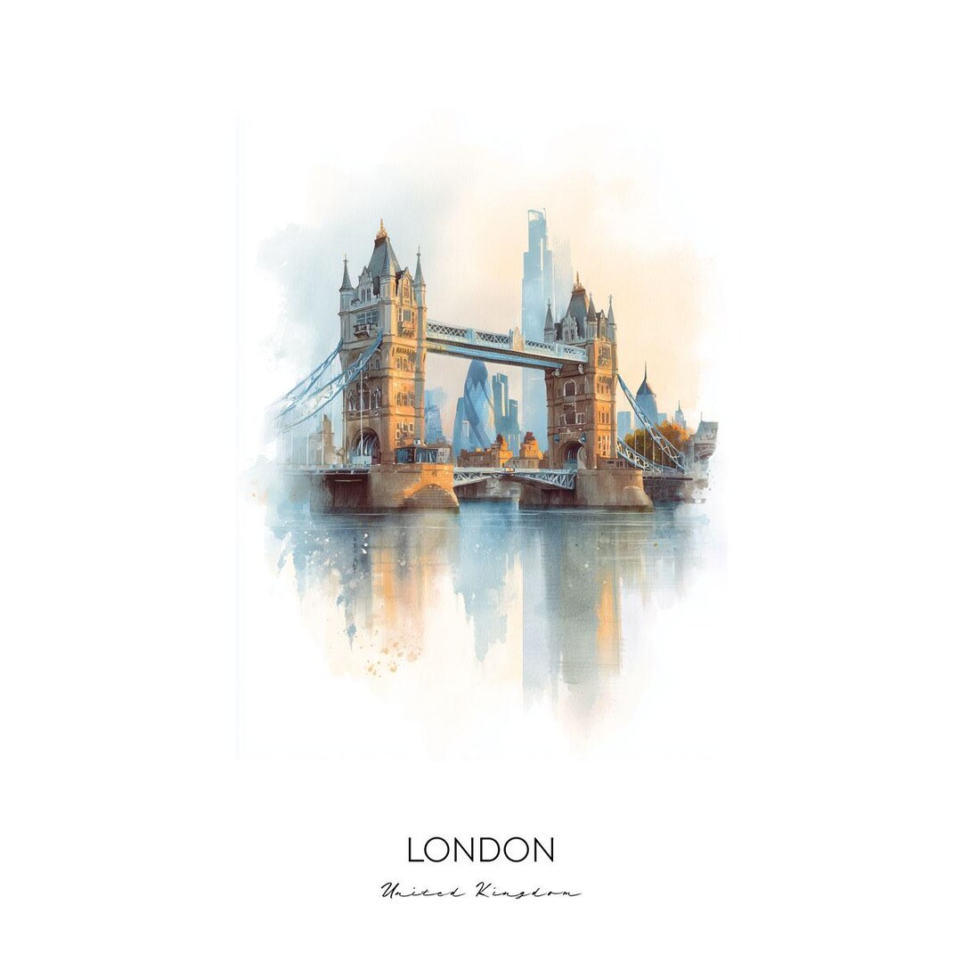 London United Kingdom Watercolor Art Print - City Skyline Wall Art ...