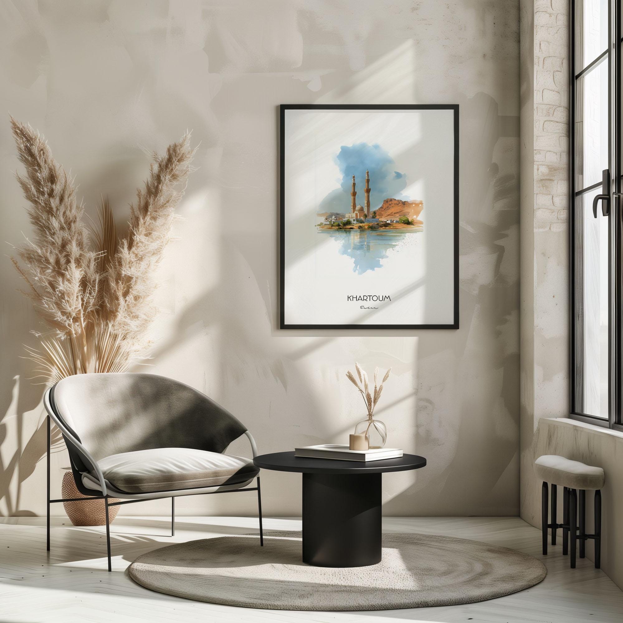 Khartoum Sudan Watercolor Art Print - Cityscape Landscape Wall Art Home ...
