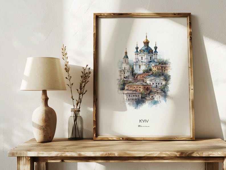 Kyiv Ukraine Watercolor Art Print - Cityscape Landscape Wall Art Home ...
