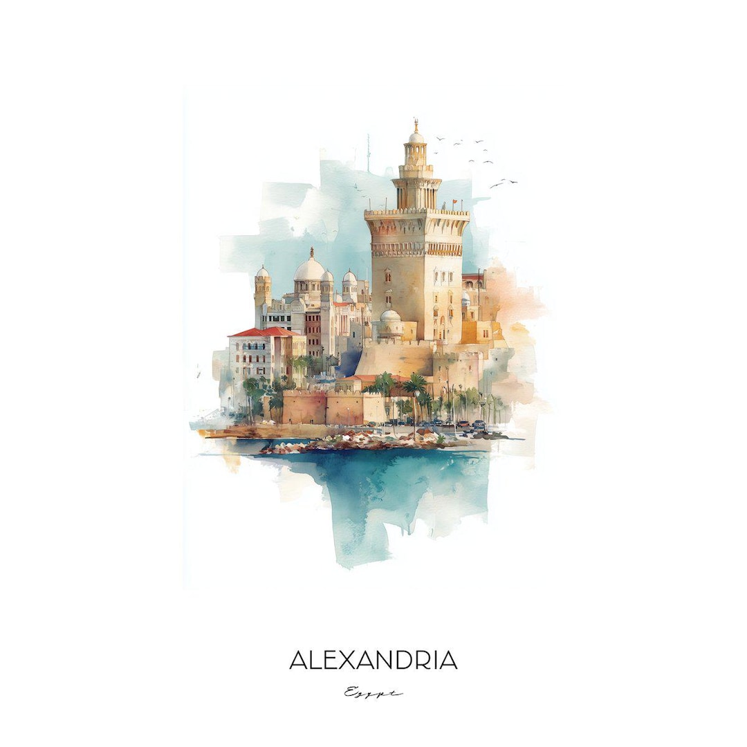 Alexandria Egypt Watercolor Art Print - Cityscape Wall Art - Travel ...
