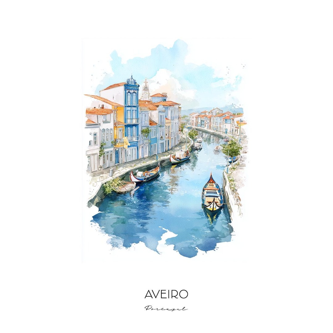 Aveiro Portugal Watercolor Art Print - Cityscape Landscape Wall Art ...