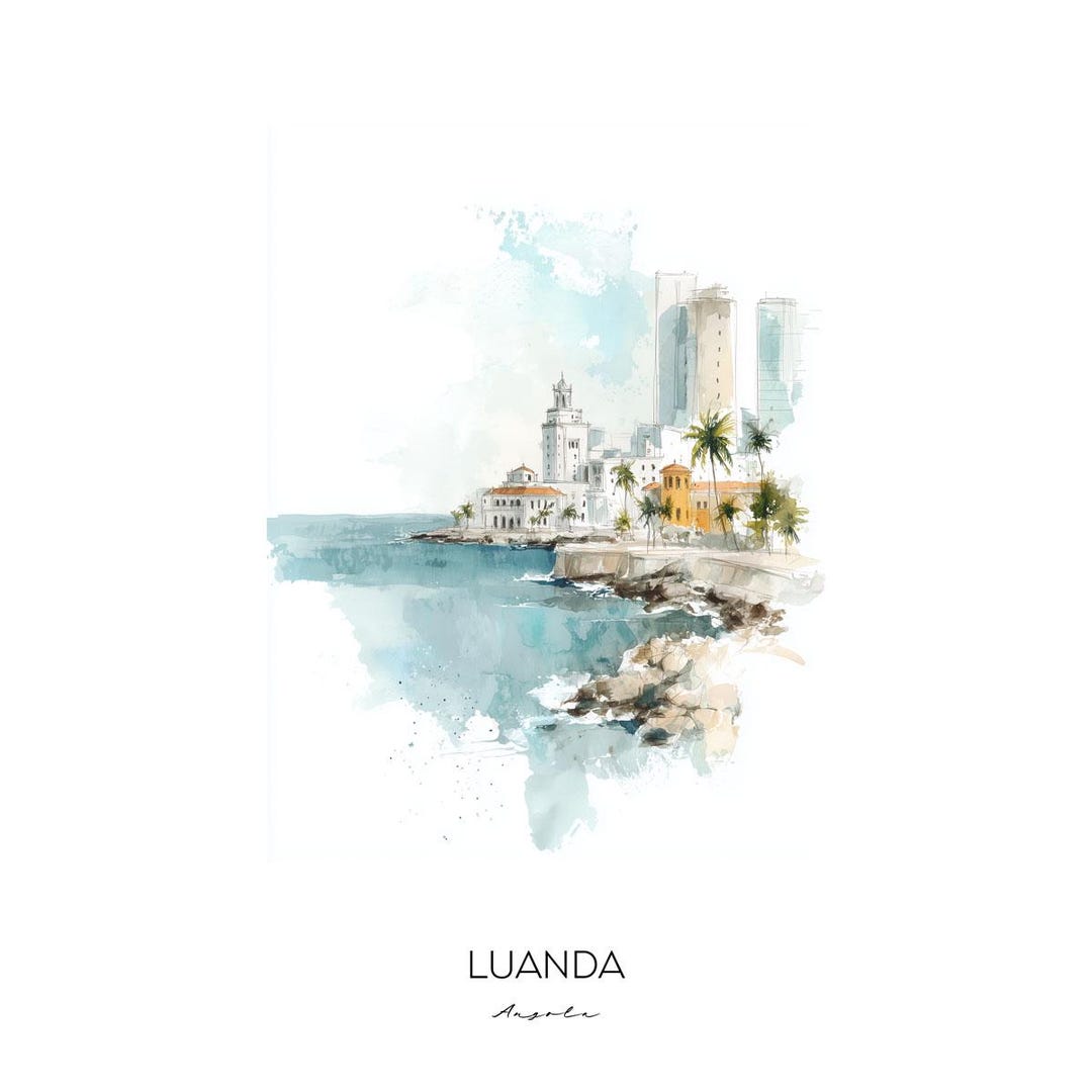 Luanda Angola Watercolor Art Print - Cityscape Landscape Wall Art Home ...