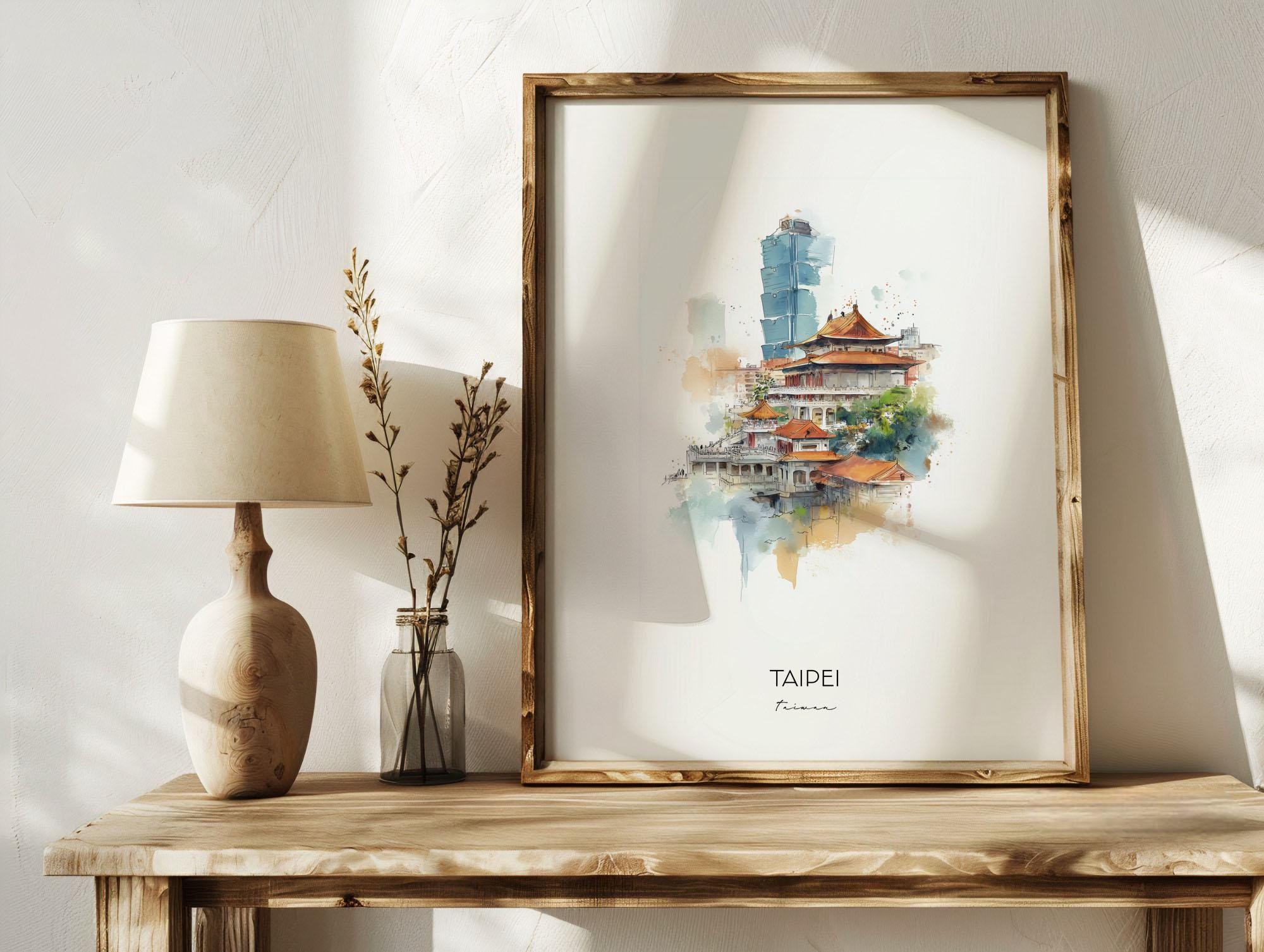 Taipei Taiwan Watercolor Art Print - Cityscape Wall Art Landscape Home ...