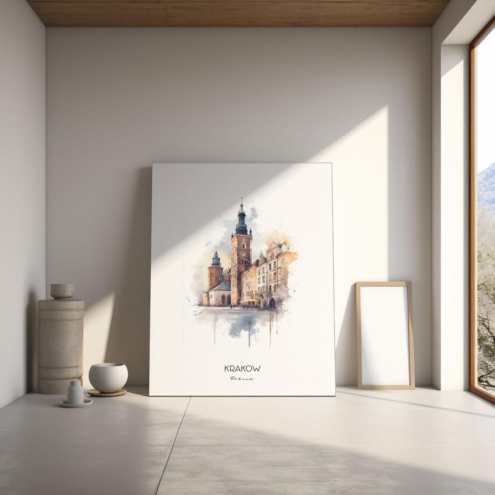 Krakow Poland Watercolor Art Print - Cityscape Landscape Wall Art ...
