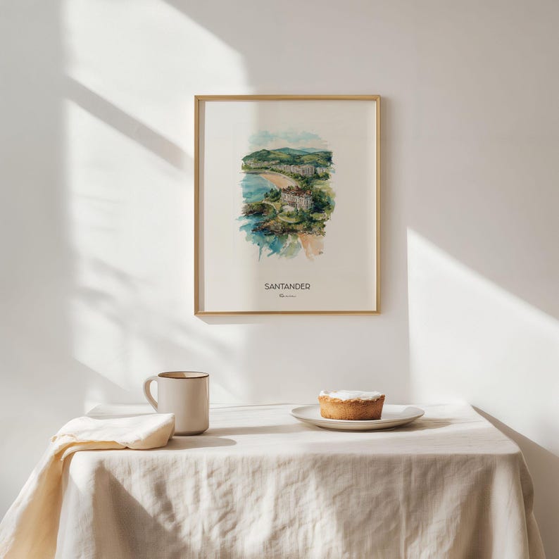 Santander Spain Watercolor Art Print - Cityscape Landscape Wall Art ...
