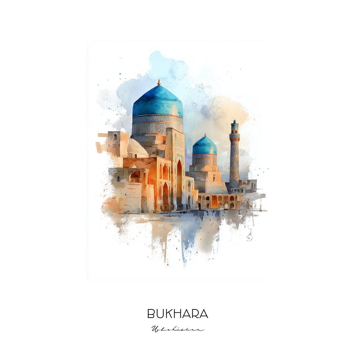 Bukhara Uzbekistan Watercolor Art Print - Cityscape Wall Art Home Decor ...