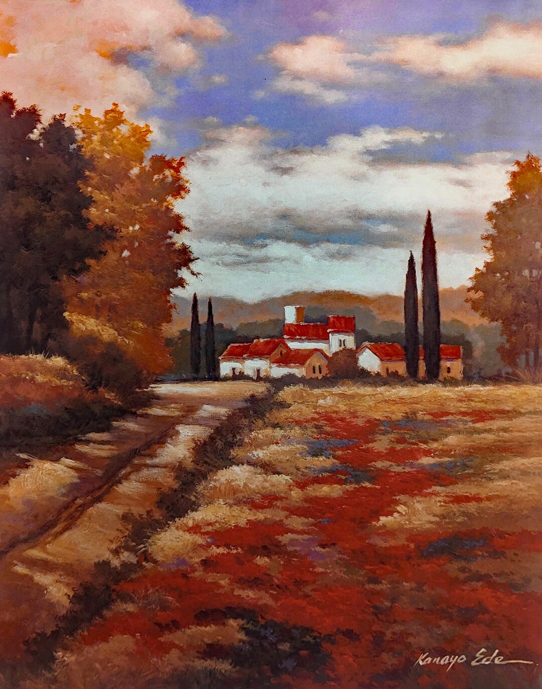 Red Roof House Poppy Field Lithograph Art Print (22x28in) - Etsy