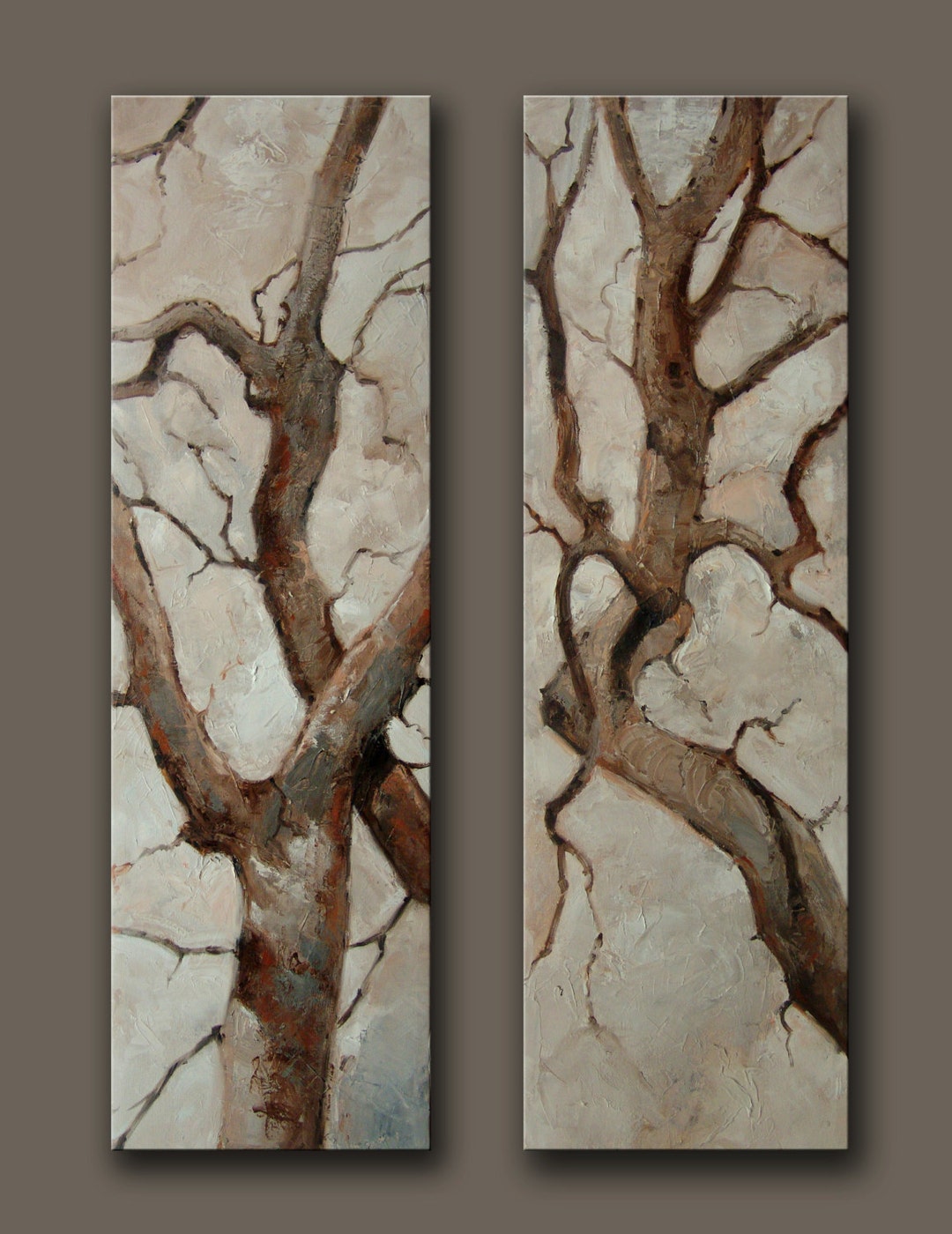 A Pair of Monotone Tree Branches Original Acrylic Paintings on Canvas ...