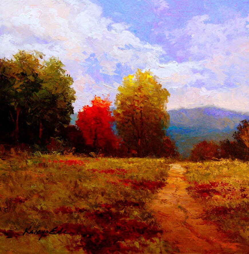 Path to the Mountain. Hand Embellished Giclee Print on Canvas ...