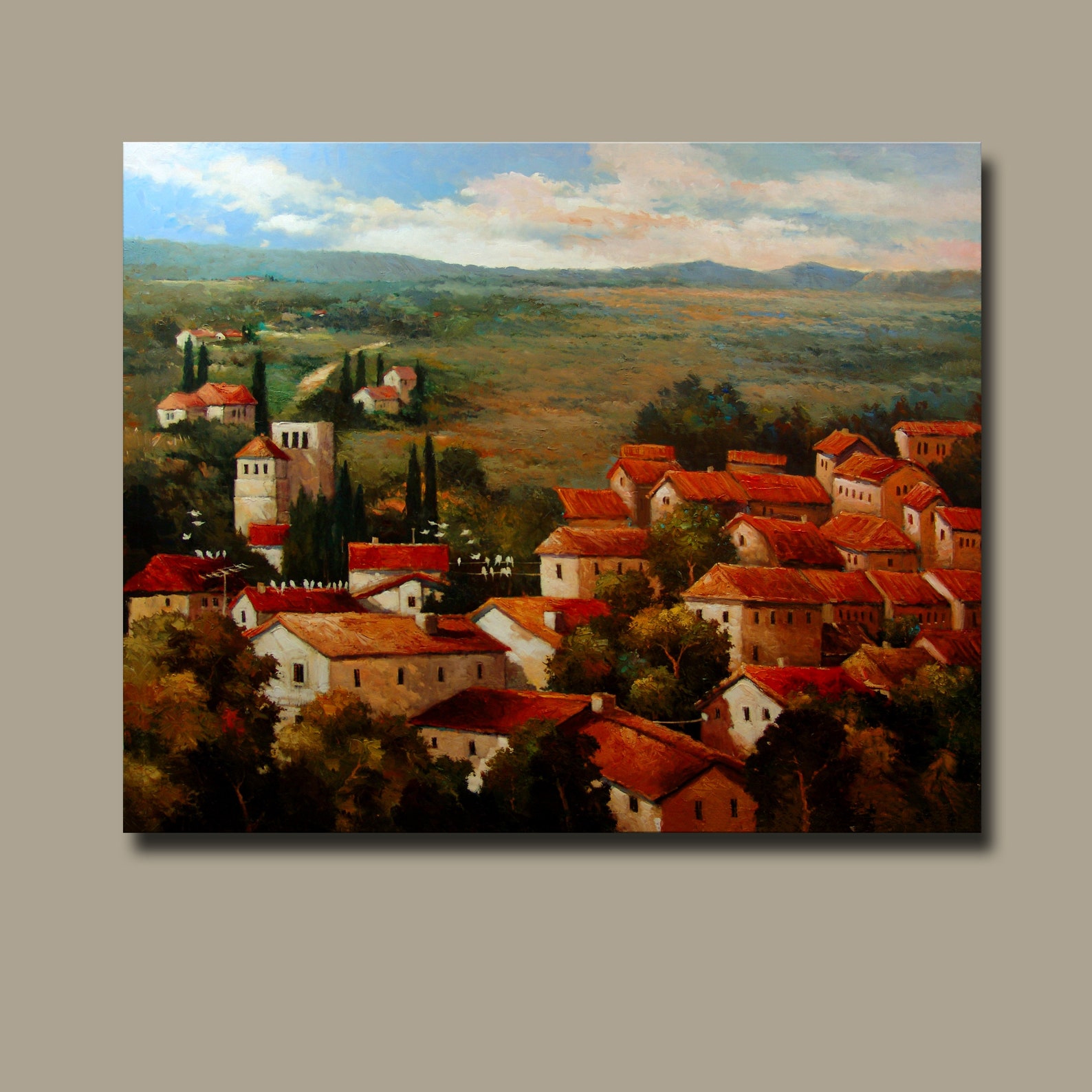 Large Tuscany Landscape Painting: Original Acrylic on Canvas (48" X 60 ...