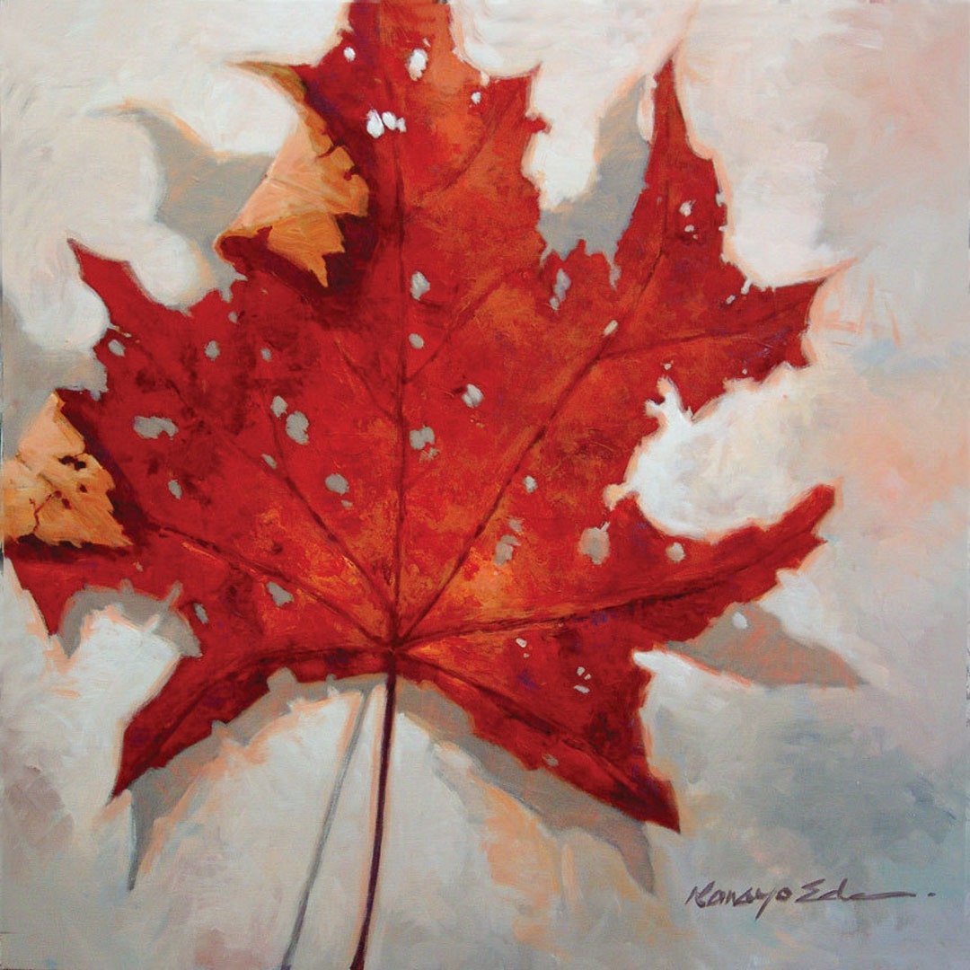 Red Maple Leaf Painting: Acrylic Fall Botanical Art on Canvas 30x30 - Etsy