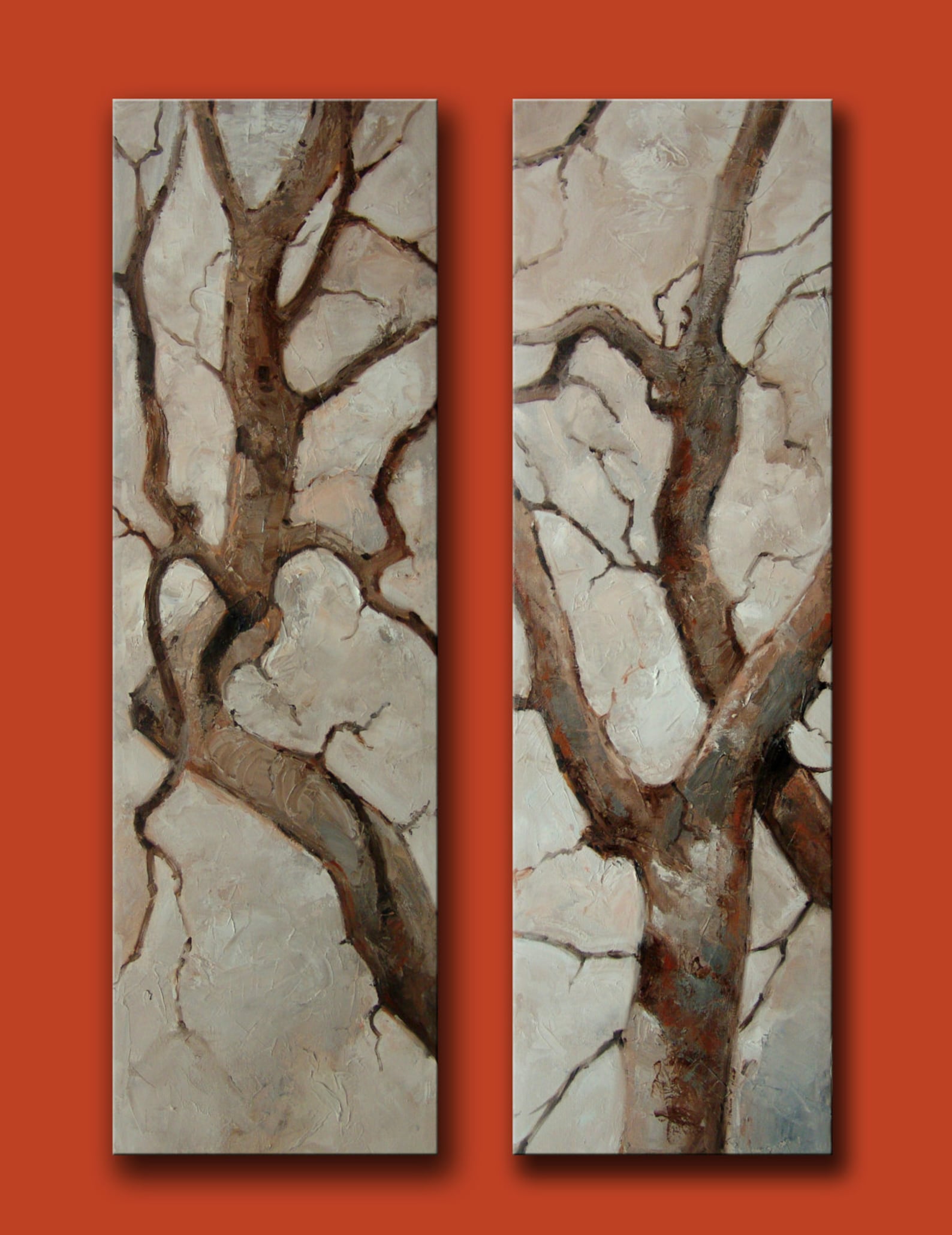 A Pair of Monotone Tree Branches Original Acrylic Paintings on Canvas ...