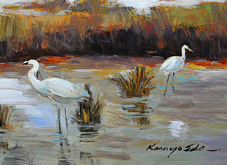 Swamp Landscape Painting: Egrets and Swans, Low Country Art (30in X ...