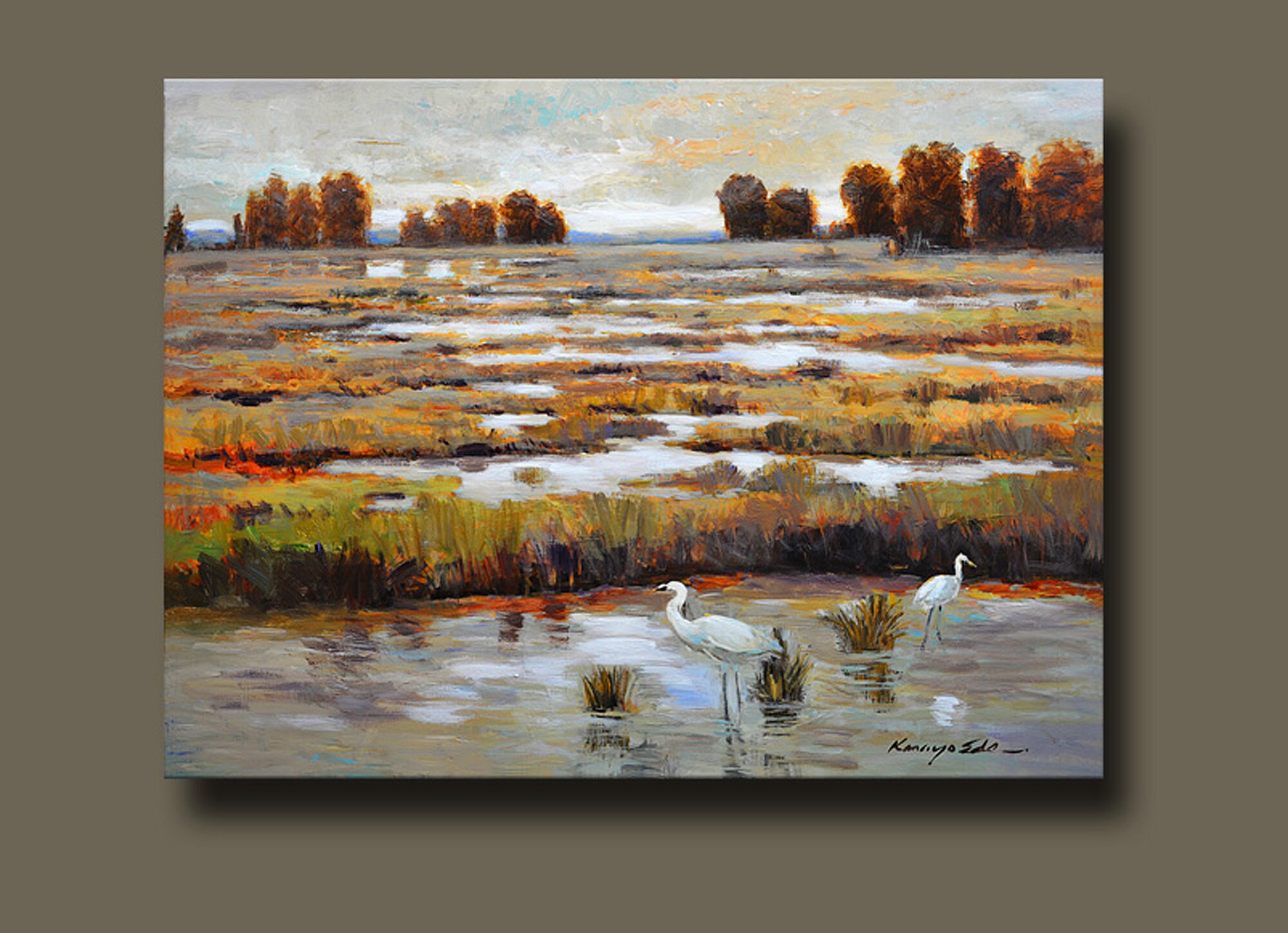 Swamp Landscape Painting: Egrets and Swans, Low Country Art (30in X ...