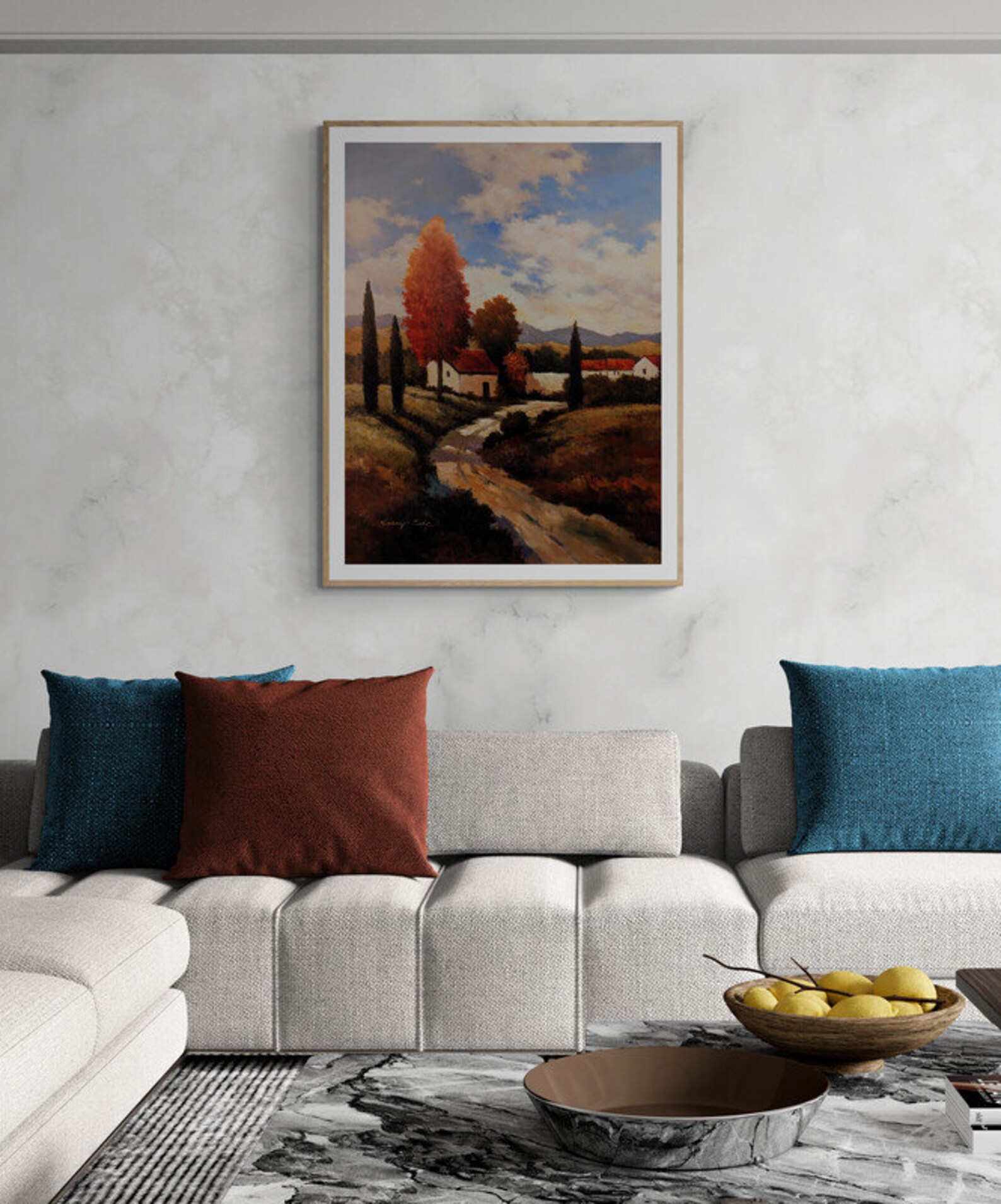 Village Houses in a Landscape Lithograph Wall Art Print on Paper. 18in ...