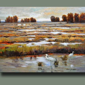 Swamp Landscape Painting: Egrets and Swans, Low Country Art (30in X ...