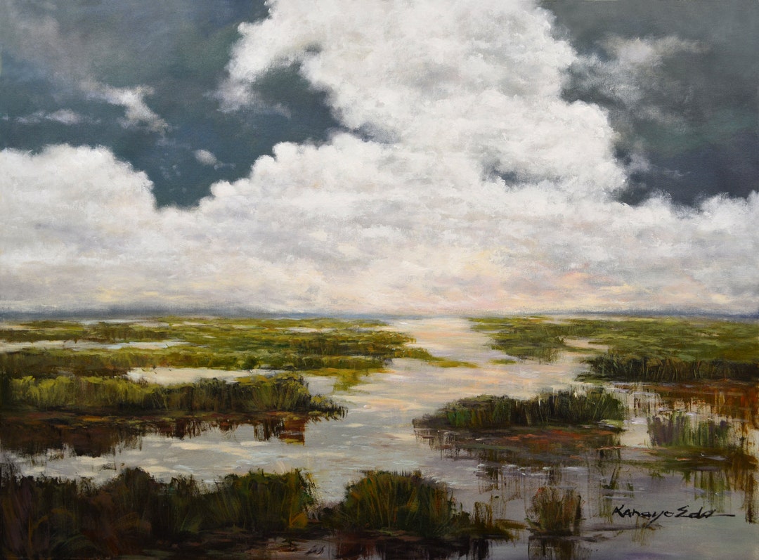 Canvas Landscape Print of a Swamp Scenery With Dramatic Clouds and ...
